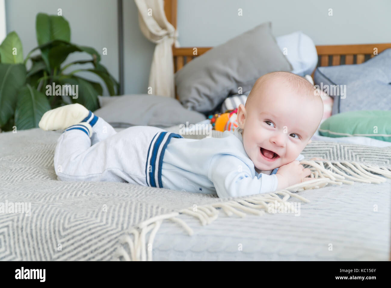 Close-up portrait sweet adorable child. Indoors shot, concept image ...