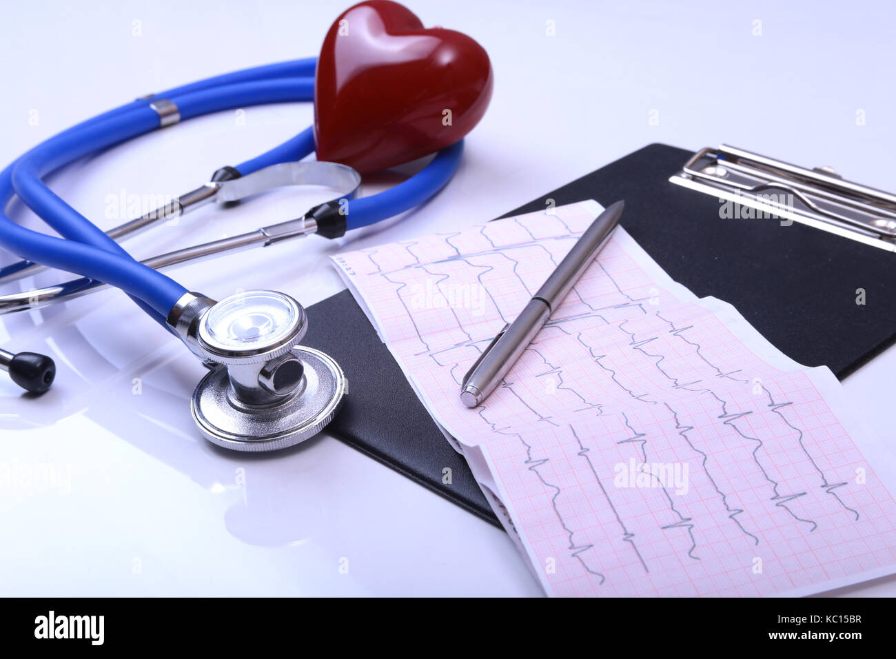 RX prescription, Red heart and a stethoscope isolated on white ...