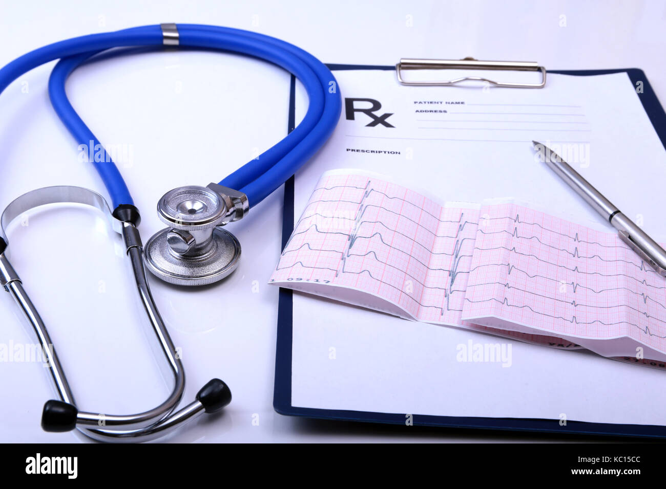 RX prescription, pen and a stethoscope isolated on white background ...