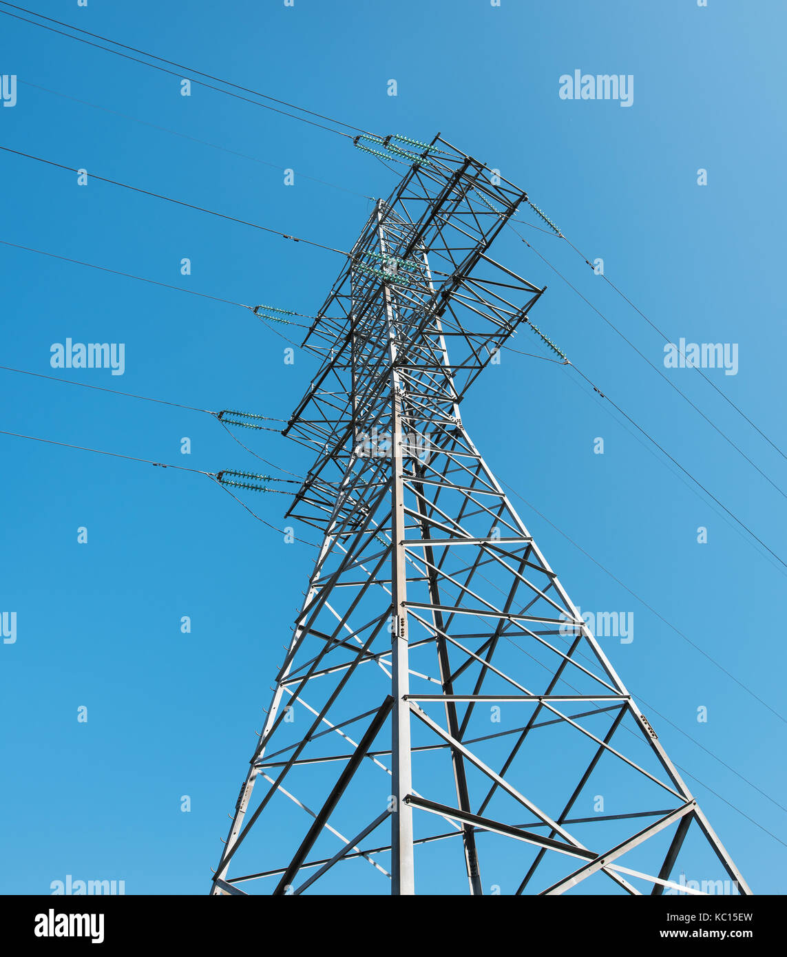 power lines on sky background Stock Photo - Alamy