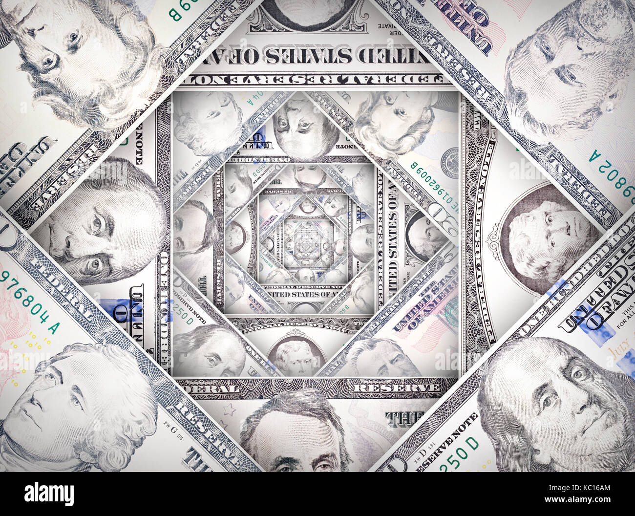 Different money bills stacked over each other forming a money ...