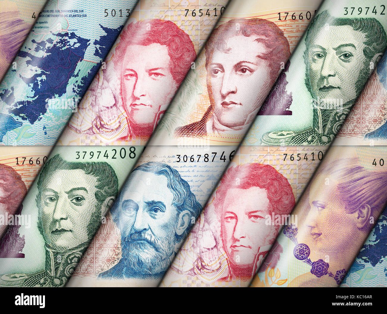 Different money bills stacked over each other forming a money ...