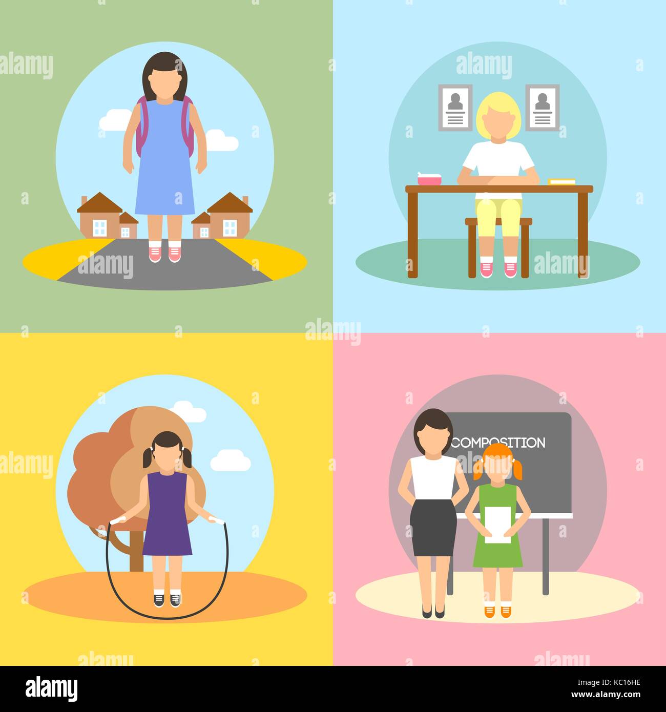 Schoolgirl sitting in classroom Stock Vector Images - Alamy