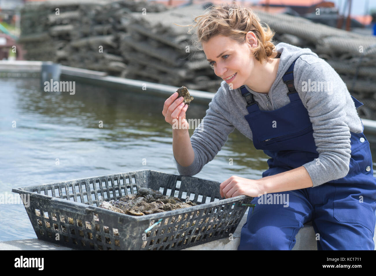 female seafood harvesting of fishermen marine Stock Photo - Alamy