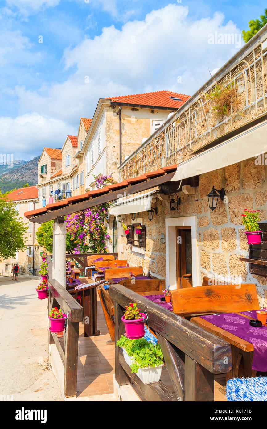 Traditional local restaurant in Bol old town, Brac island, Croatia ...