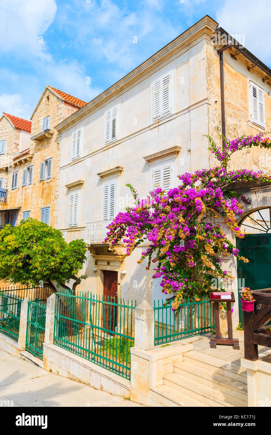 Facade of typical old houses in Bol town, Brac island, Croatia Stock ...