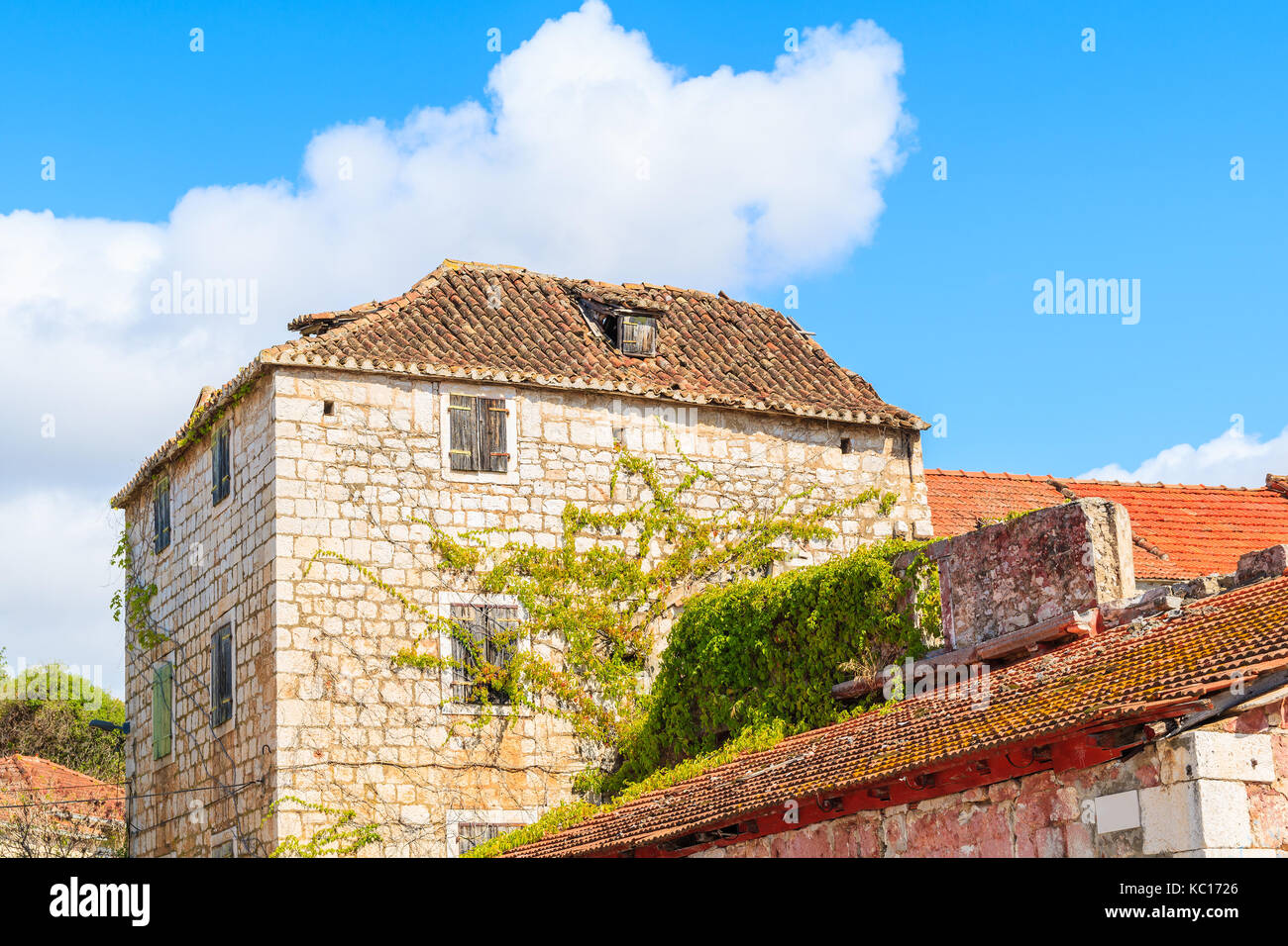 Typical old house in Milna town, Brac island, Croatia Stock Photo - Alamy