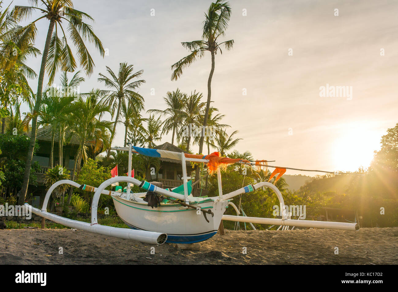 Traditional balinese boat on the beach in Bali, Indonesia Stock Photo ...