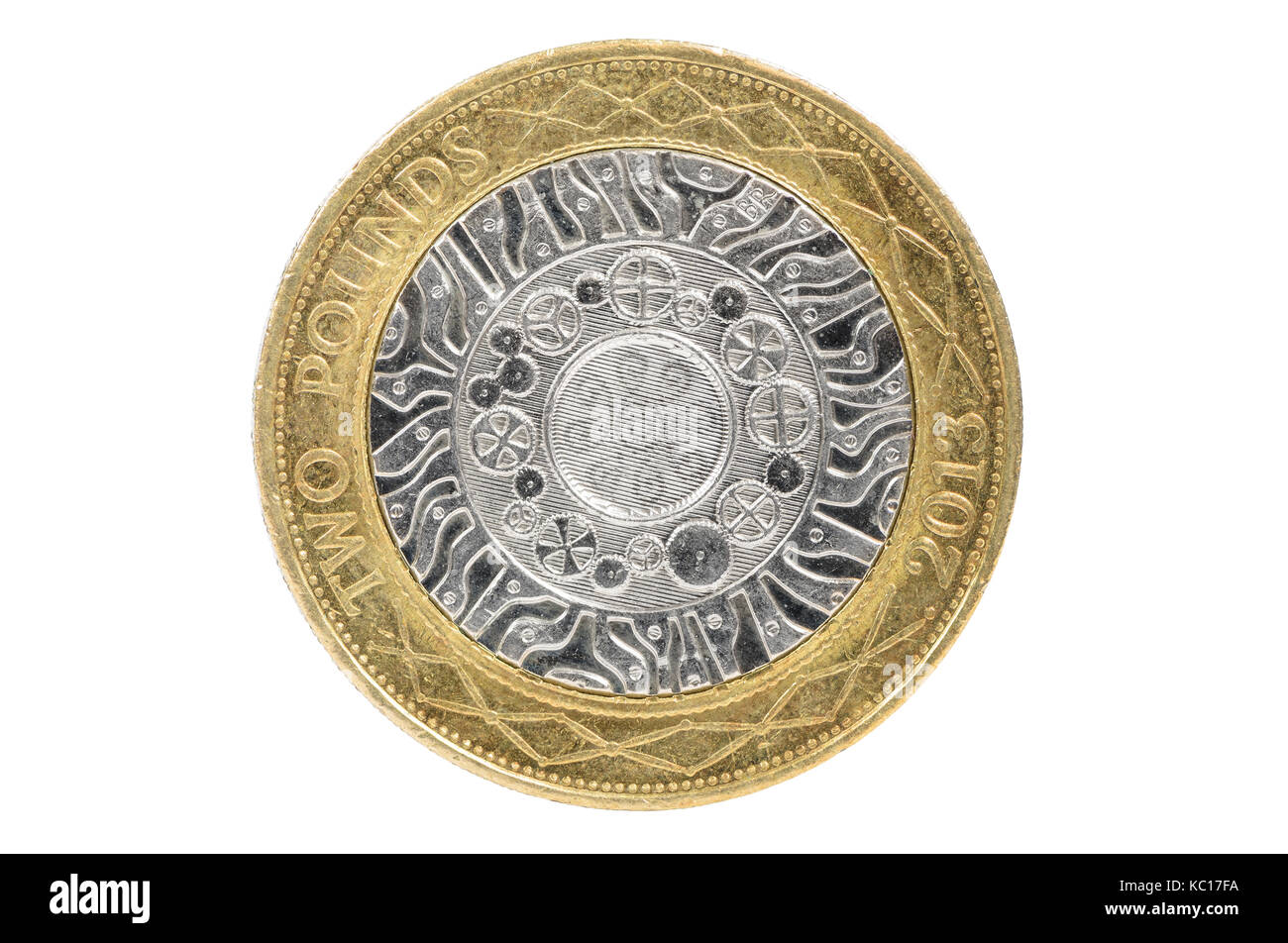 Closeup of british 2 pounds coin isolated on white background with ...