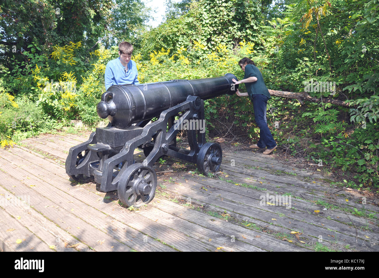 Visitors Inspecting a British Cannon at a Redoubt from the War of 1812 ...