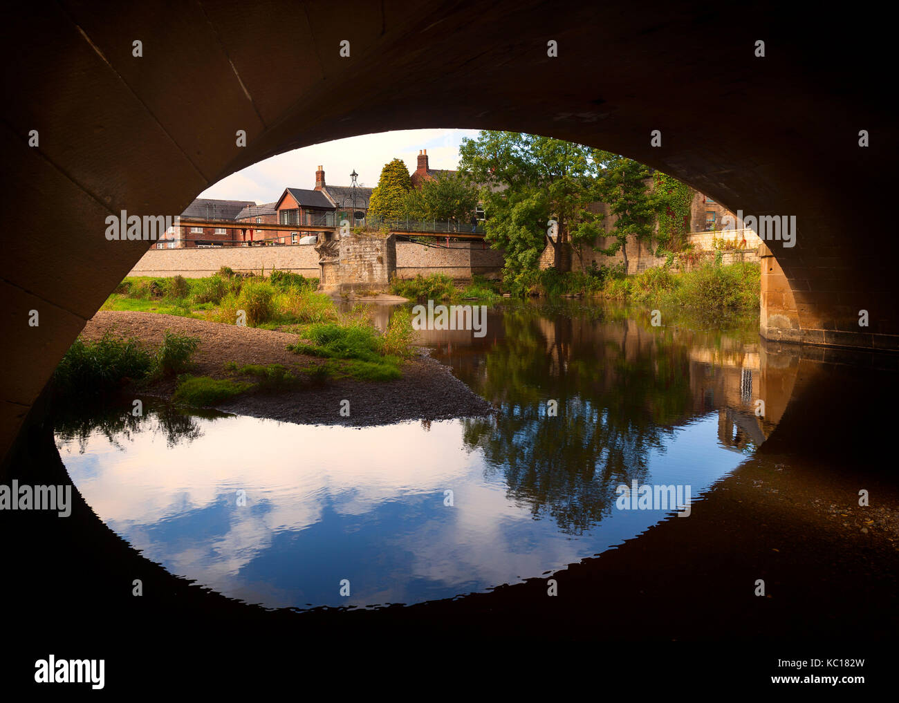 The 1869 iron Chantry Footbridge over the River Wansbeck. Viewed from ...