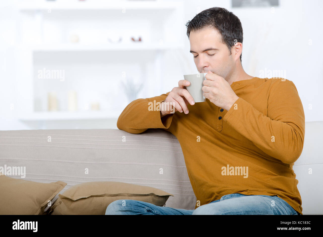 man drinking coffee chilling relax concept Stock Photo - Alamy