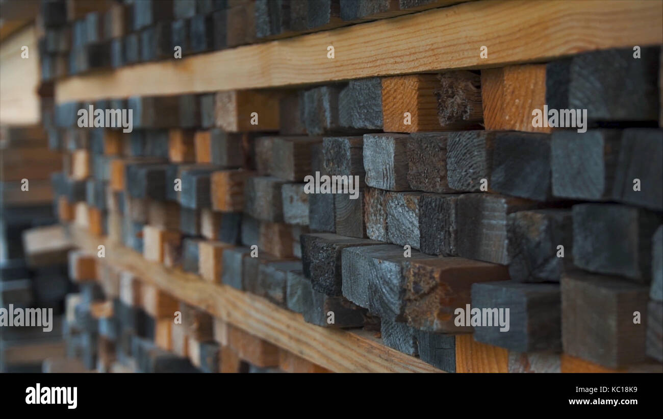 Background of the square ends of the wooden bars. Wood timber ...
