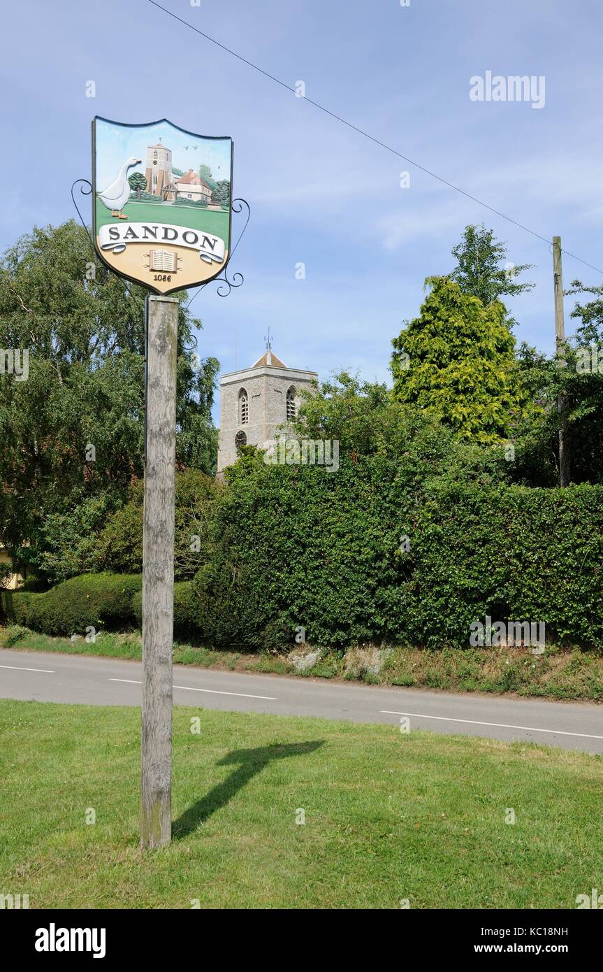 Village Sign, Sandon, Hertfordshire Stock Photo - Alamy