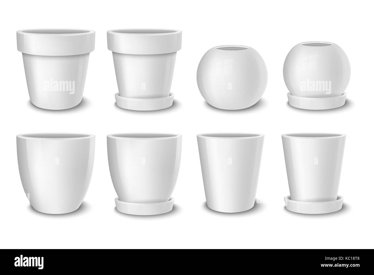 Realistic vector white empty flower pot set. Closeup isolated on white ...