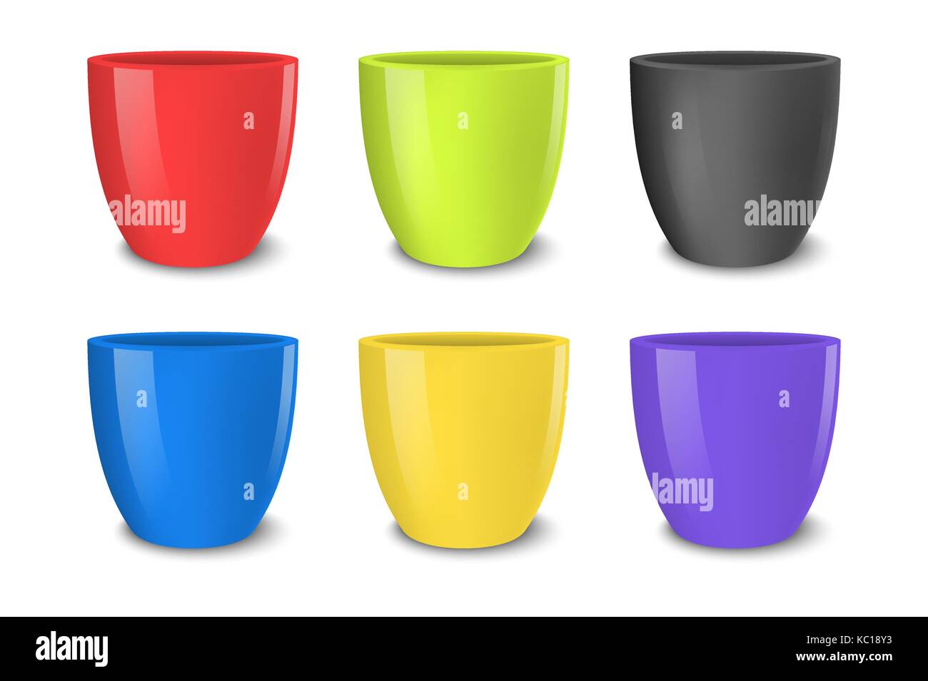 Realistic vector empty flower pot set, bright colors - red, green, blue ...