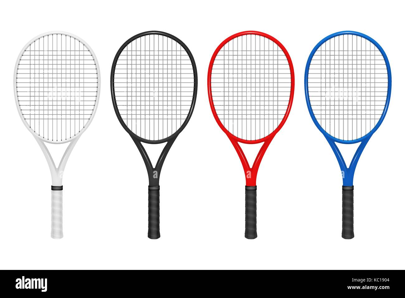 Vector realistic tennis racket set, closeup isolated on white ...