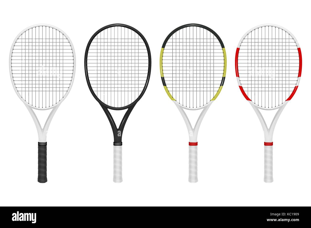 Vector realistic tennis racket set, closeup isolated on white ...