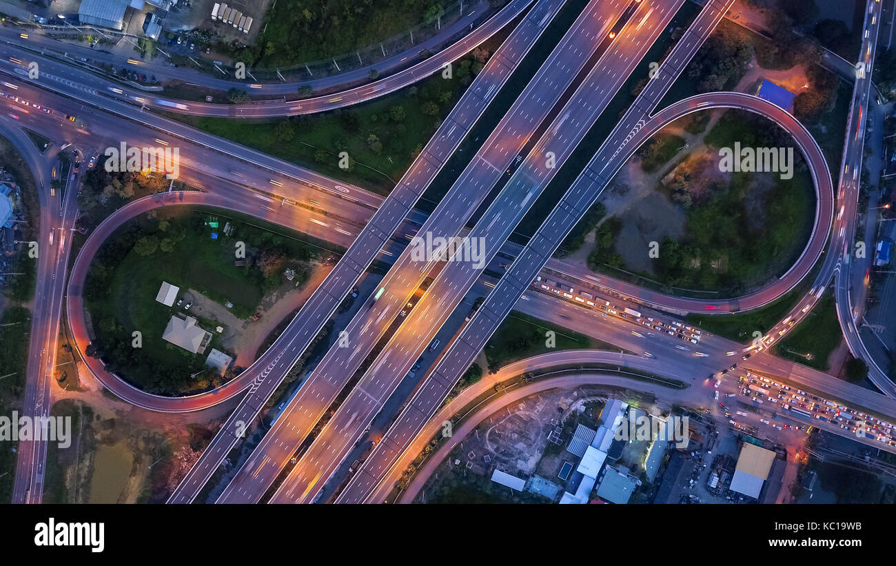 Aerial view of expressway at night Stock Photo - Alamy