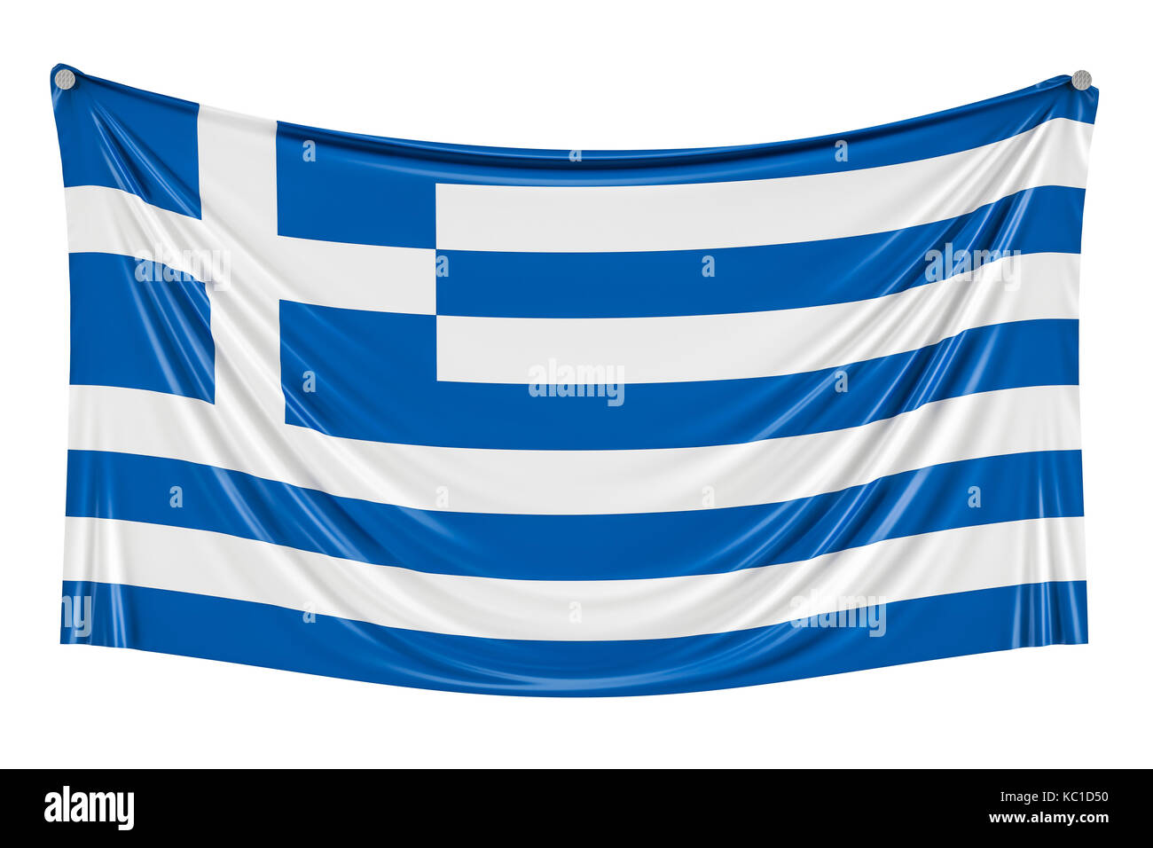 Greek flag hanging on the wall, 3D rendering Stock Photo - Alamy