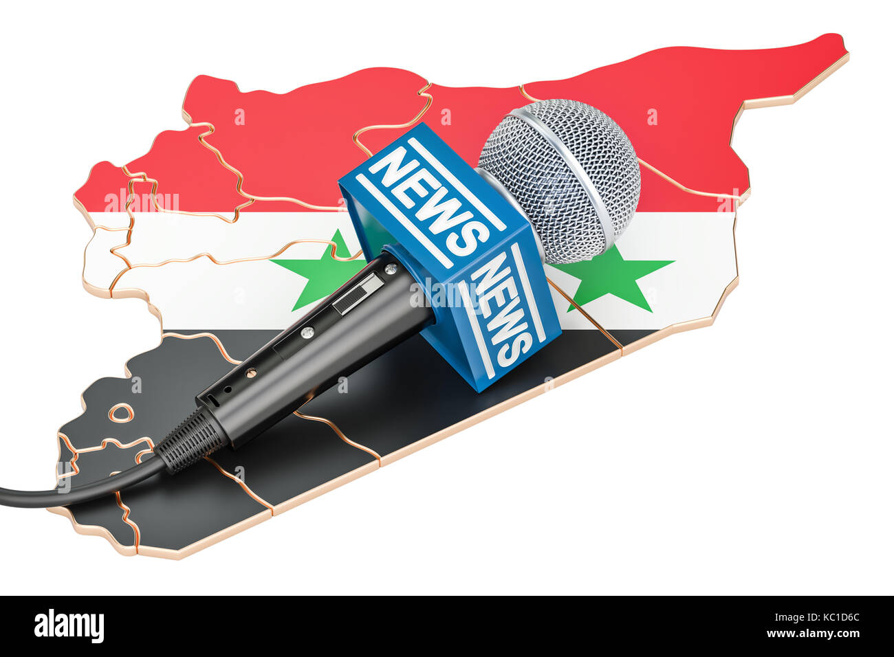 Syrian News concept, microphone news on the map of Syria. 3D rendering ...