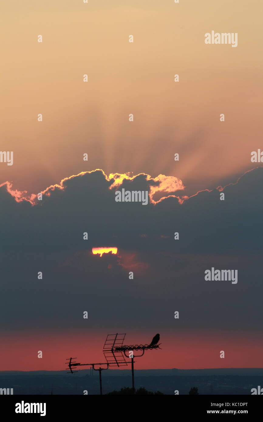 Beautiful sunset through the clouds Stock Photo - Alamy