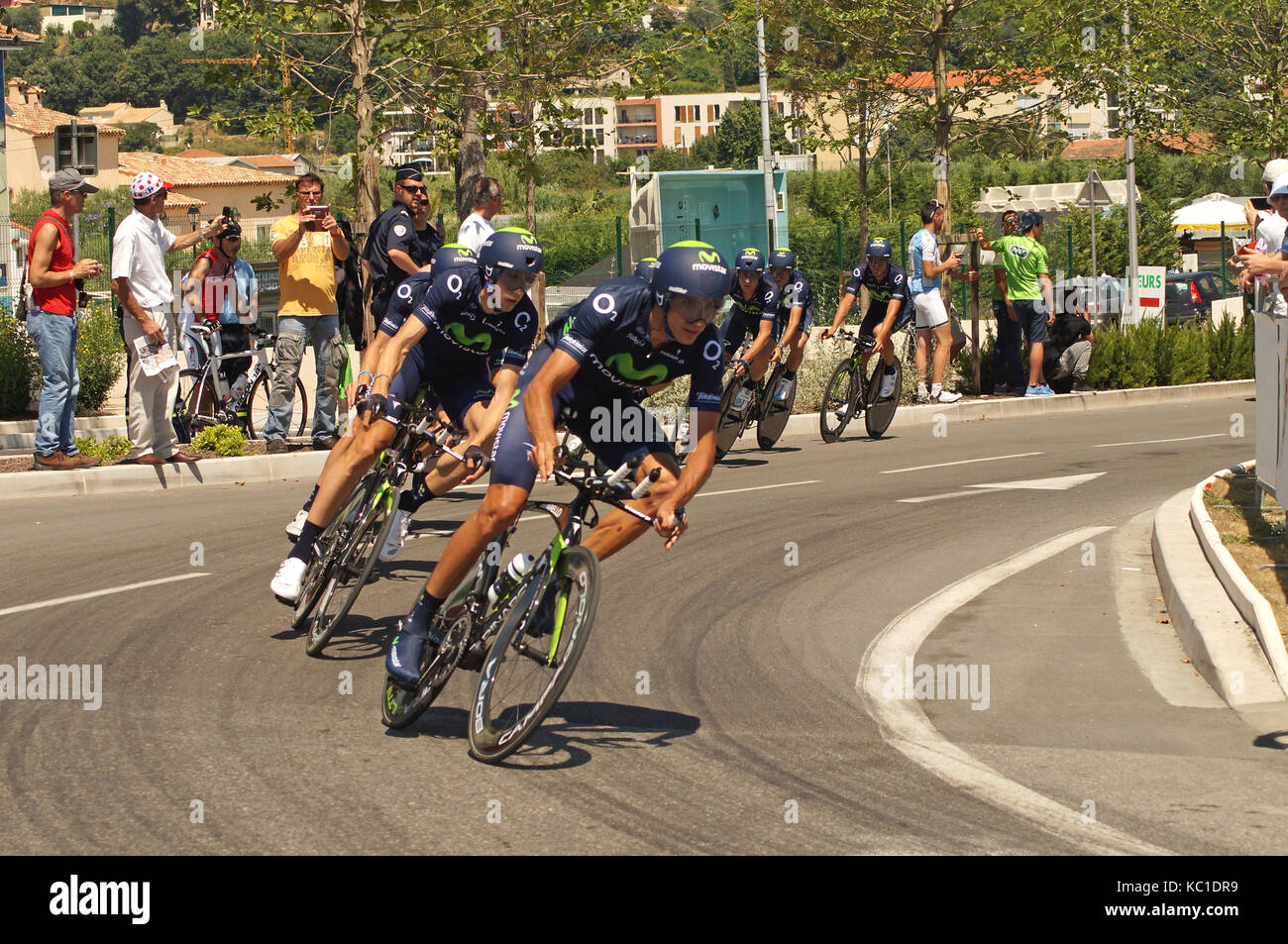NICE - JULY 2ND : The TOUR 2013 (Tour de France). MOVISTAR Team during ...