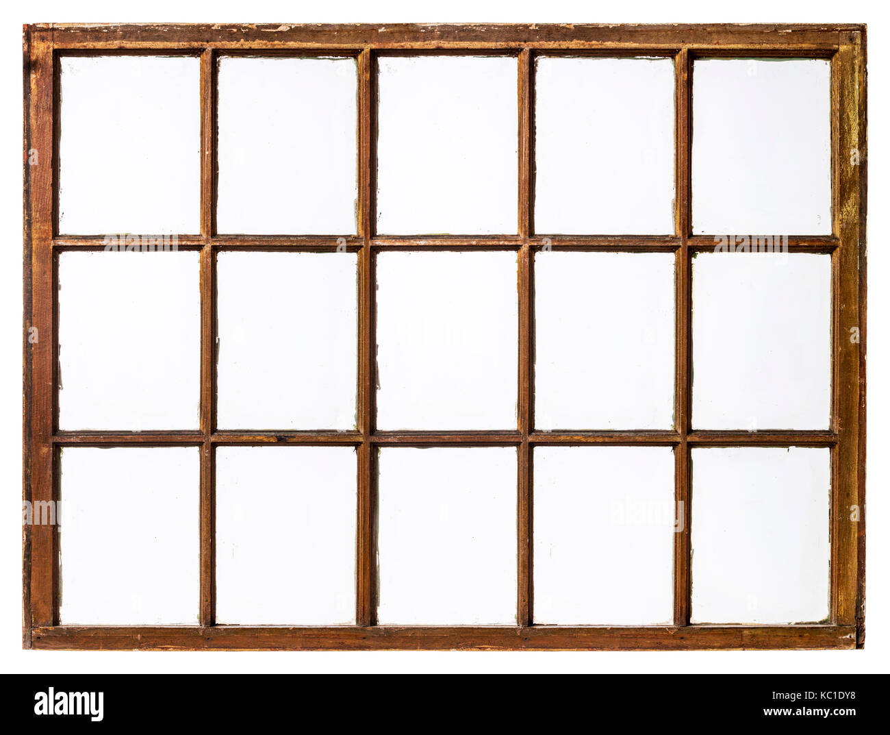 panel of vintage, grunge, sash window with dirty glass (15 panes ...