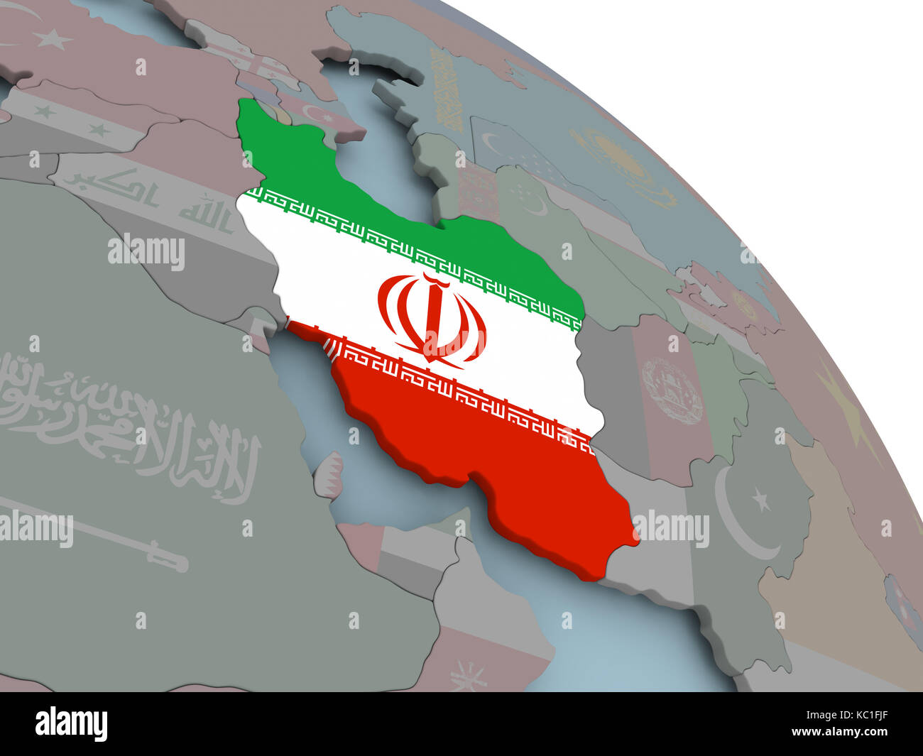 Illustration of Iran on political globe with embedded flags. 3D ...
