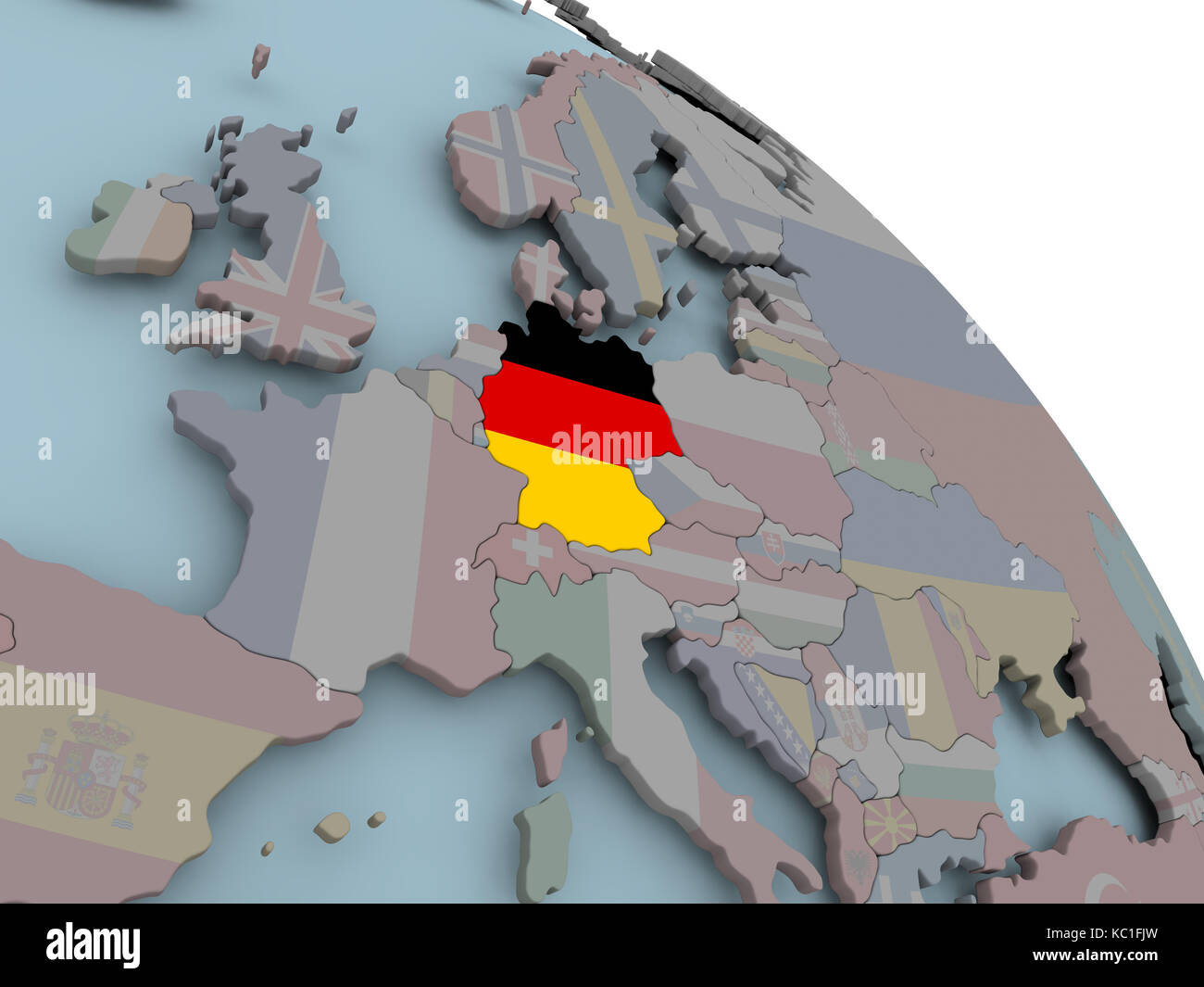 Illustration of Germany on political globe with embedded flags. 3D ...