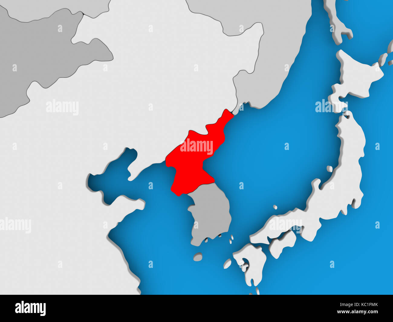 North Korea in red on political map. 3D illustration Stock Photo - Alamy