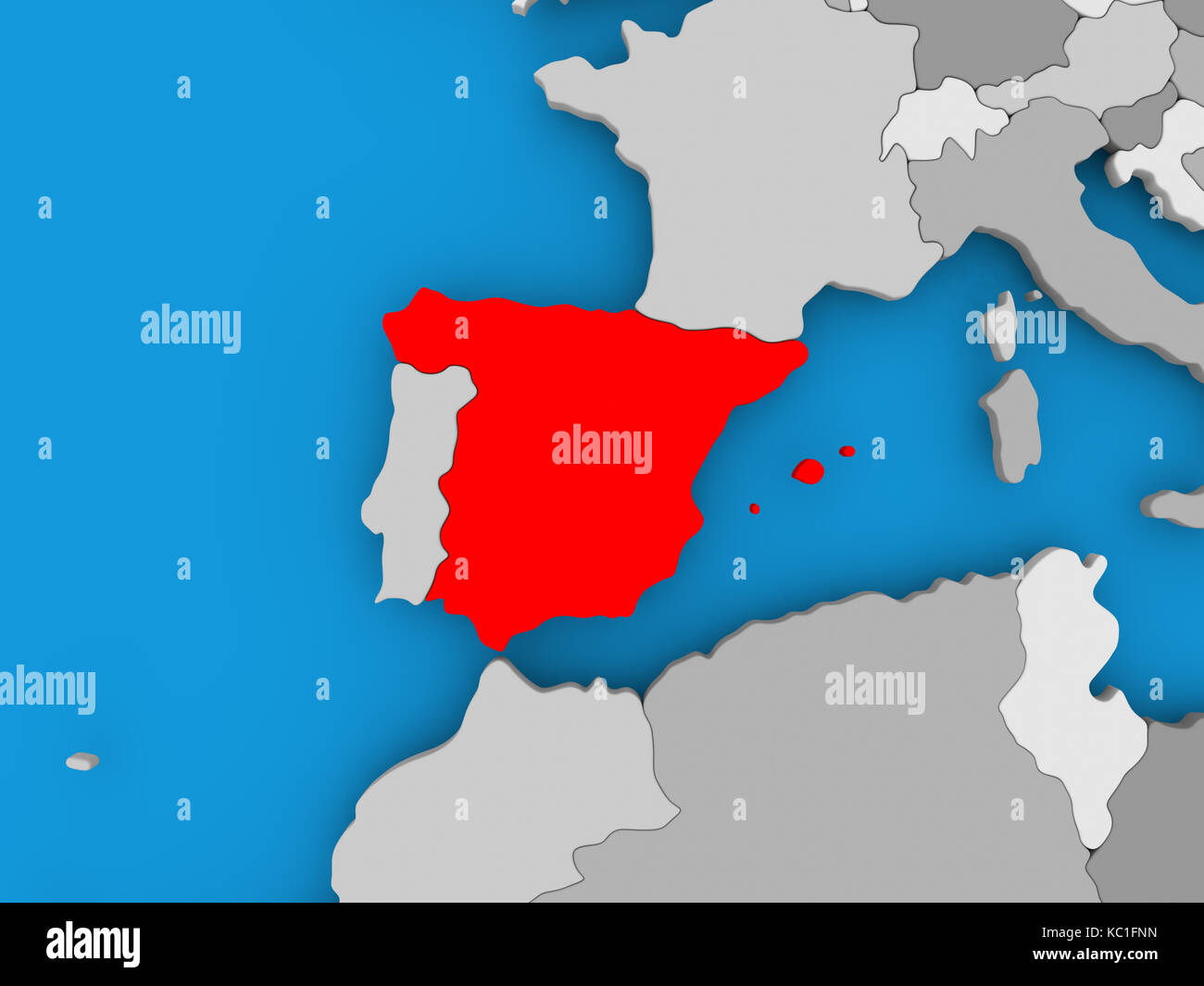 Spain in red on political map. 3D illustration Stock Photo - Alamy