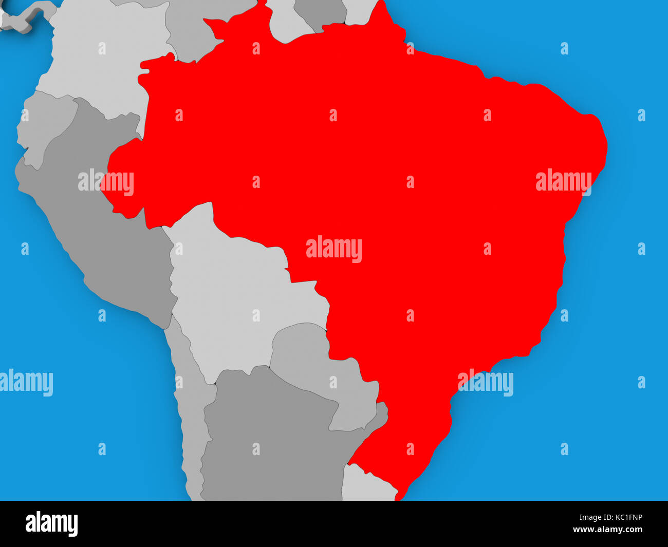 Brazil in red on political map. 3D illustration Stock Photo - Alamy