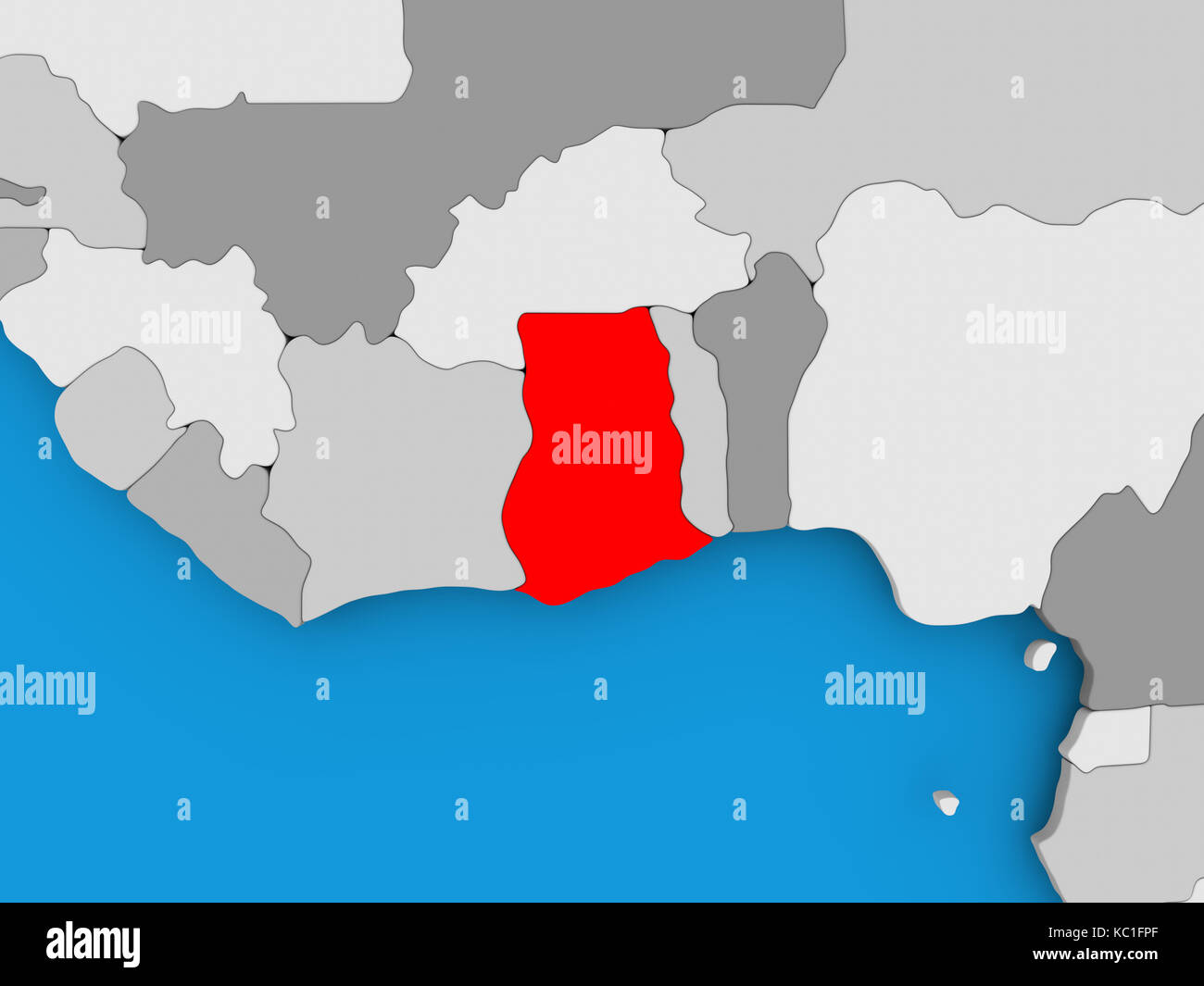 Ghana in red on political map. 3D illustration Stock Photo - Alamy