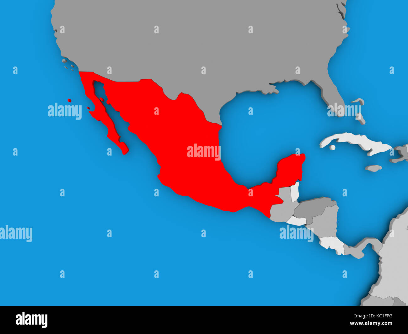 Mexico in red on political map. 3D illustration Stock Photo - Alamy