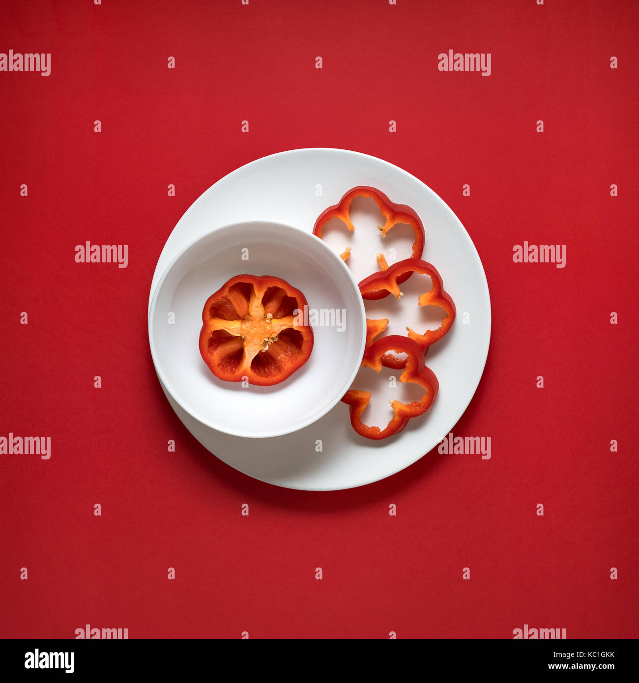 Creative concept photo of kitchenware, painted plate with food on it on ...