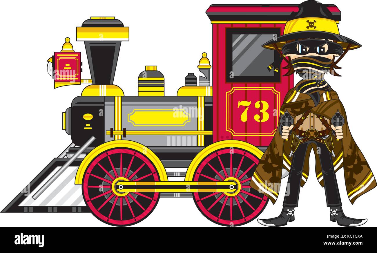 Cartoon Wild West Cowboy and Steam Train Stock Vector Image & Art - Alamy