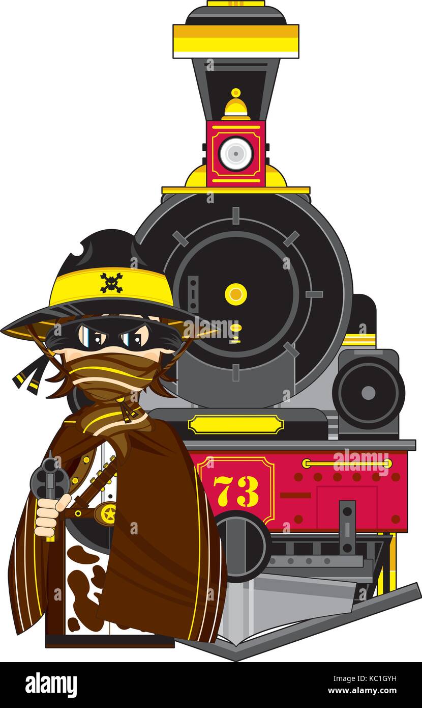 Cartoon Wild West Cowboy and Steam Train Stock Vector Image & Art - Alamy