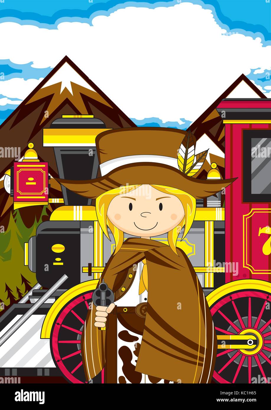 Cartoon Wild West Cowboy and Steam Train Stock Vector Image & Art - Alamy