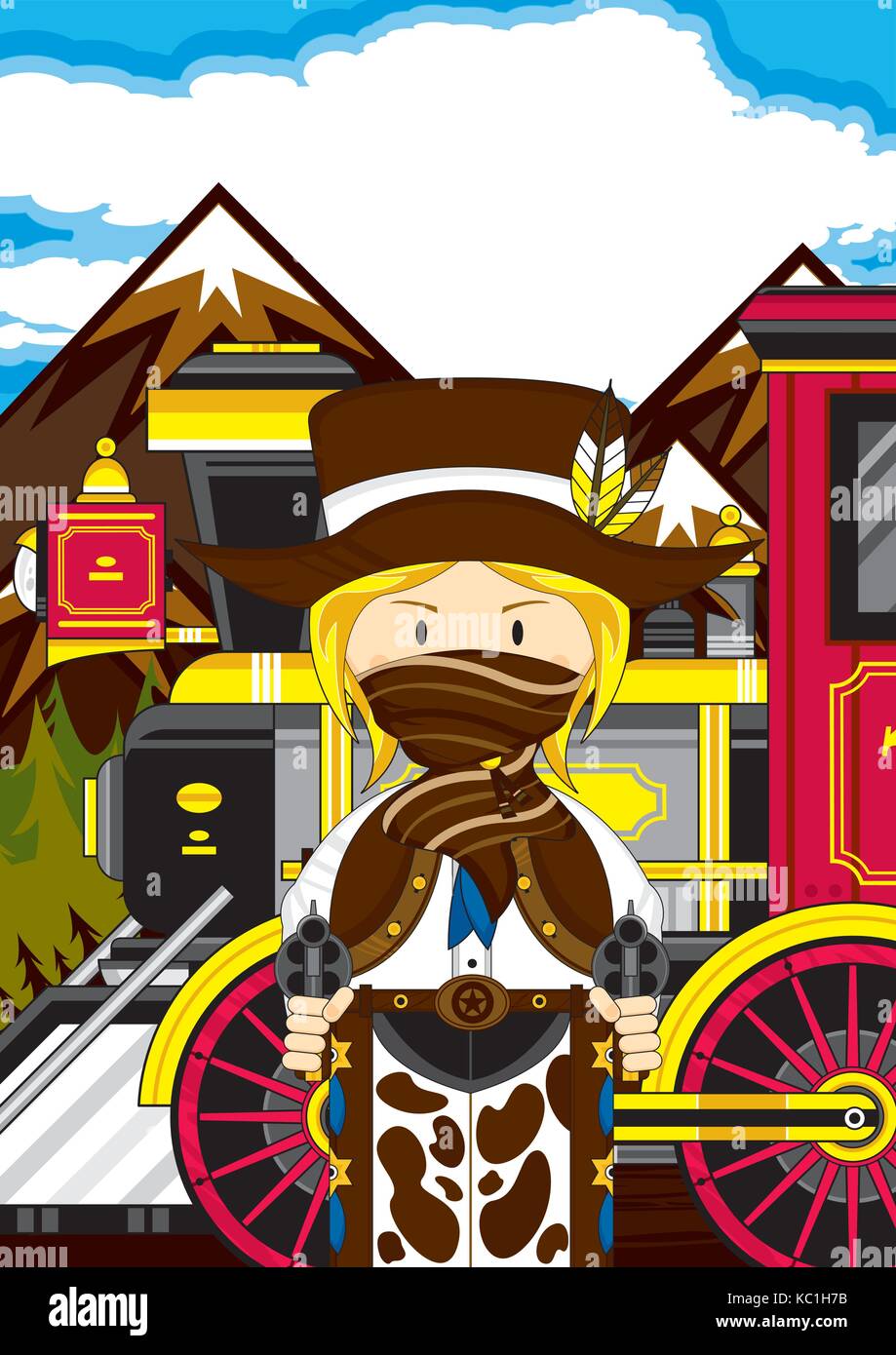 Cartoon Wild West Cowboy and Steam Train Stock Vector Image & Art - Alamy