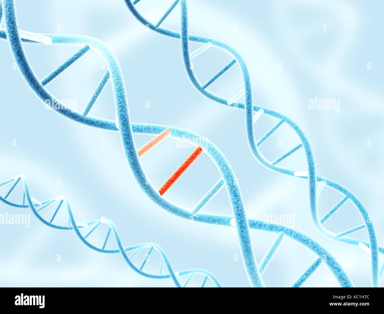Digital models of DNA structure with problem element on abstract blue ...