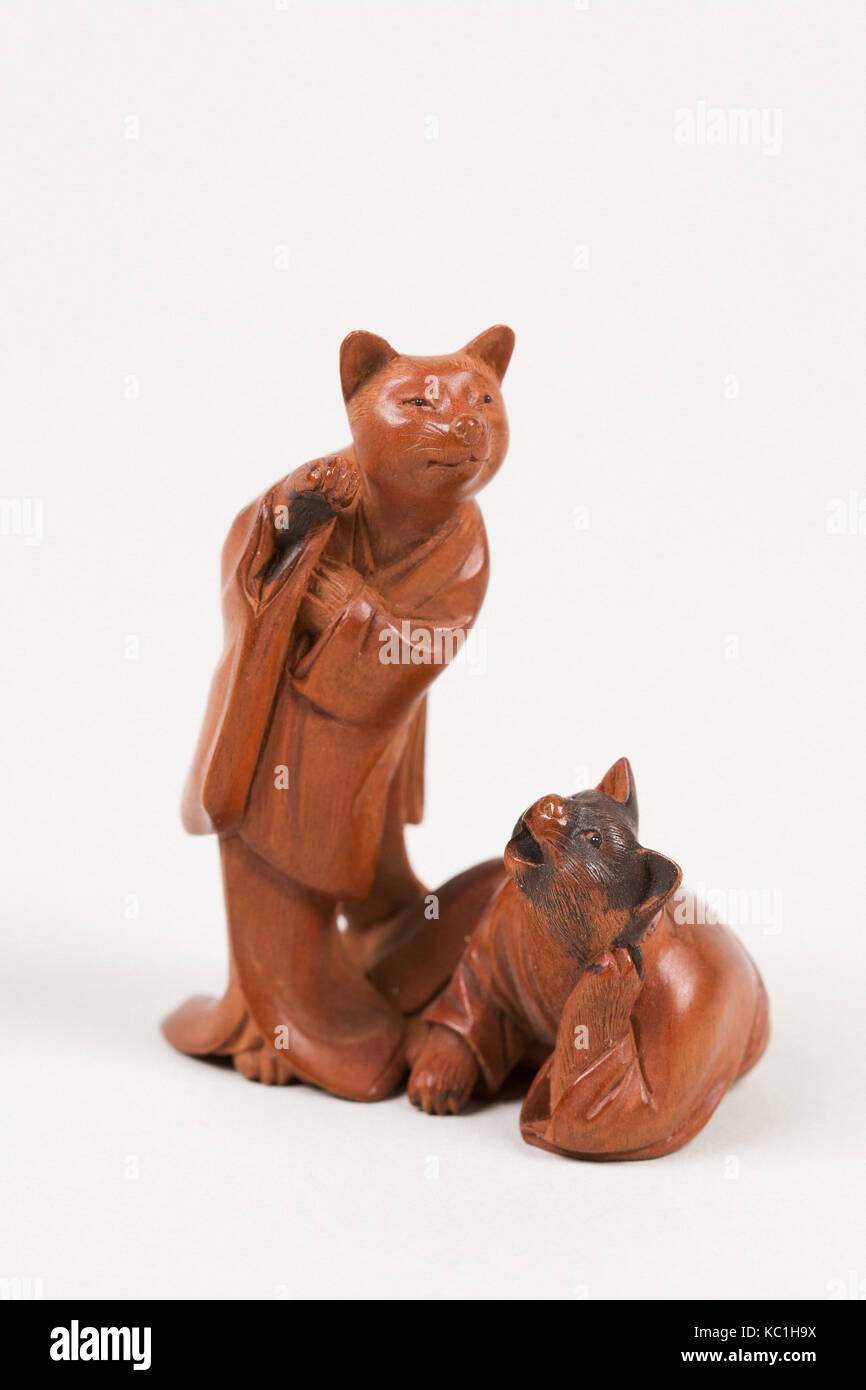 Netsuke of Two Cats, 19th century, Japan, Wood, H. 2 in. (5.1 cm); W. 1 ...