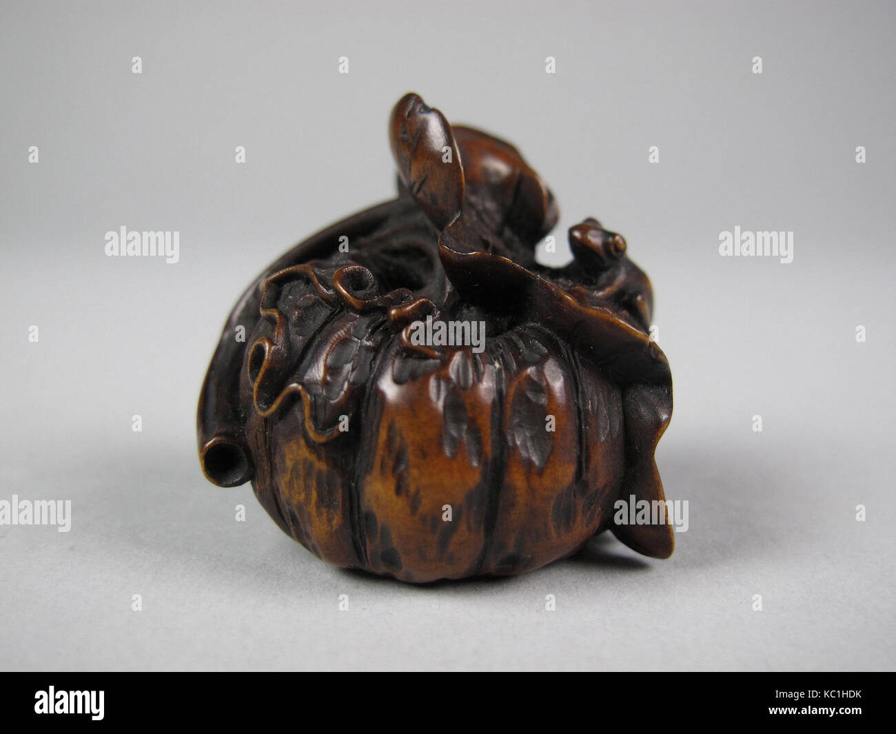 Netsuke of Frog on Squash, 18th century, Japan, Wood, H. 1 3/8 in. (3.5 ...