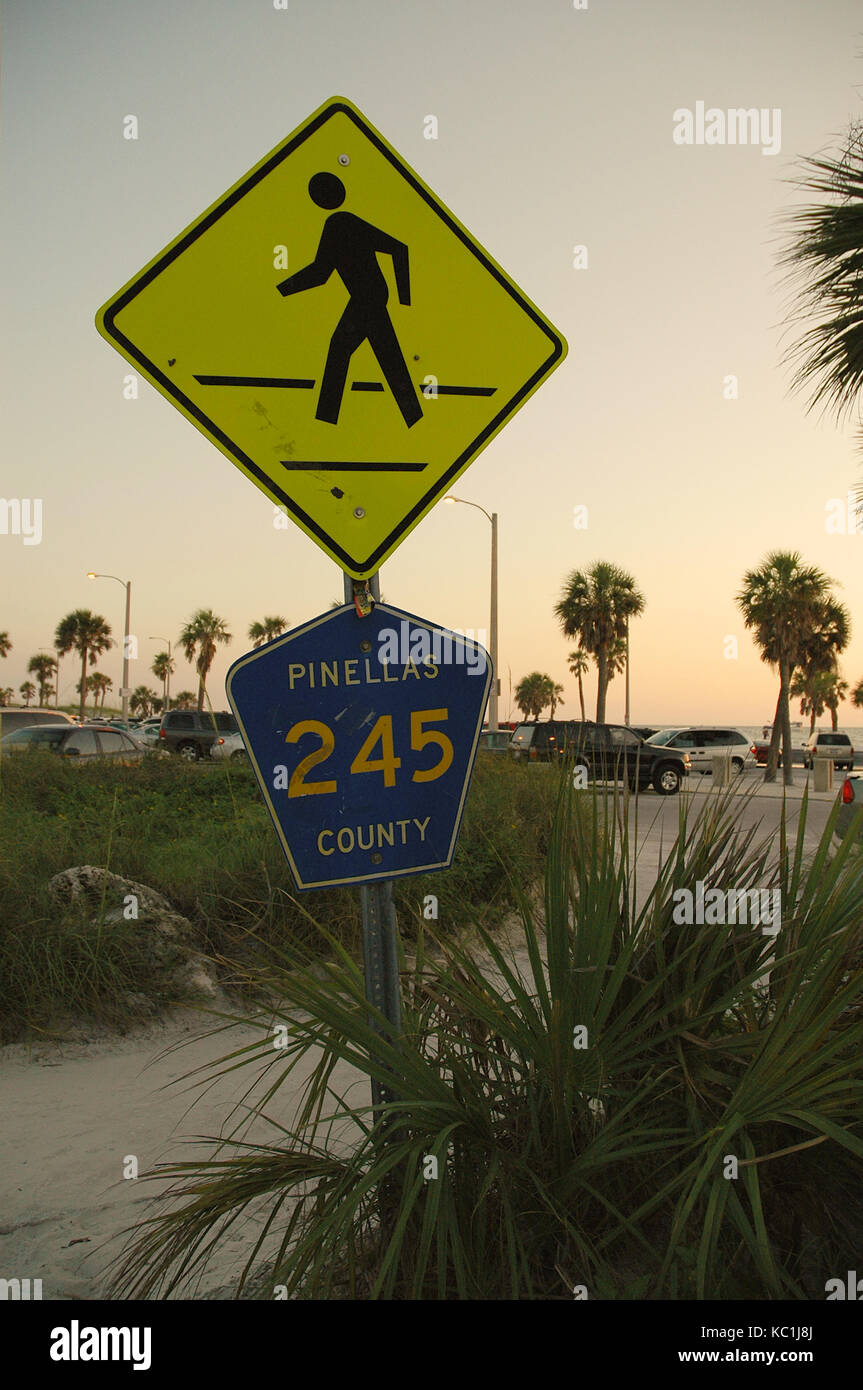 Highway marker sign near the beach at sunset Stock Photo - Alamy