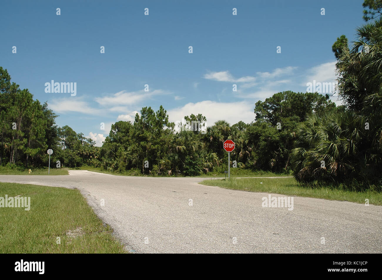 Quiet country crossroad with a stop sign Stock Photo - Alamy
