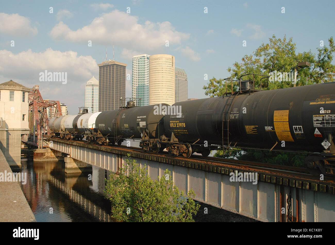 A local freight train goes across the River Hillsborough in Tampa ...