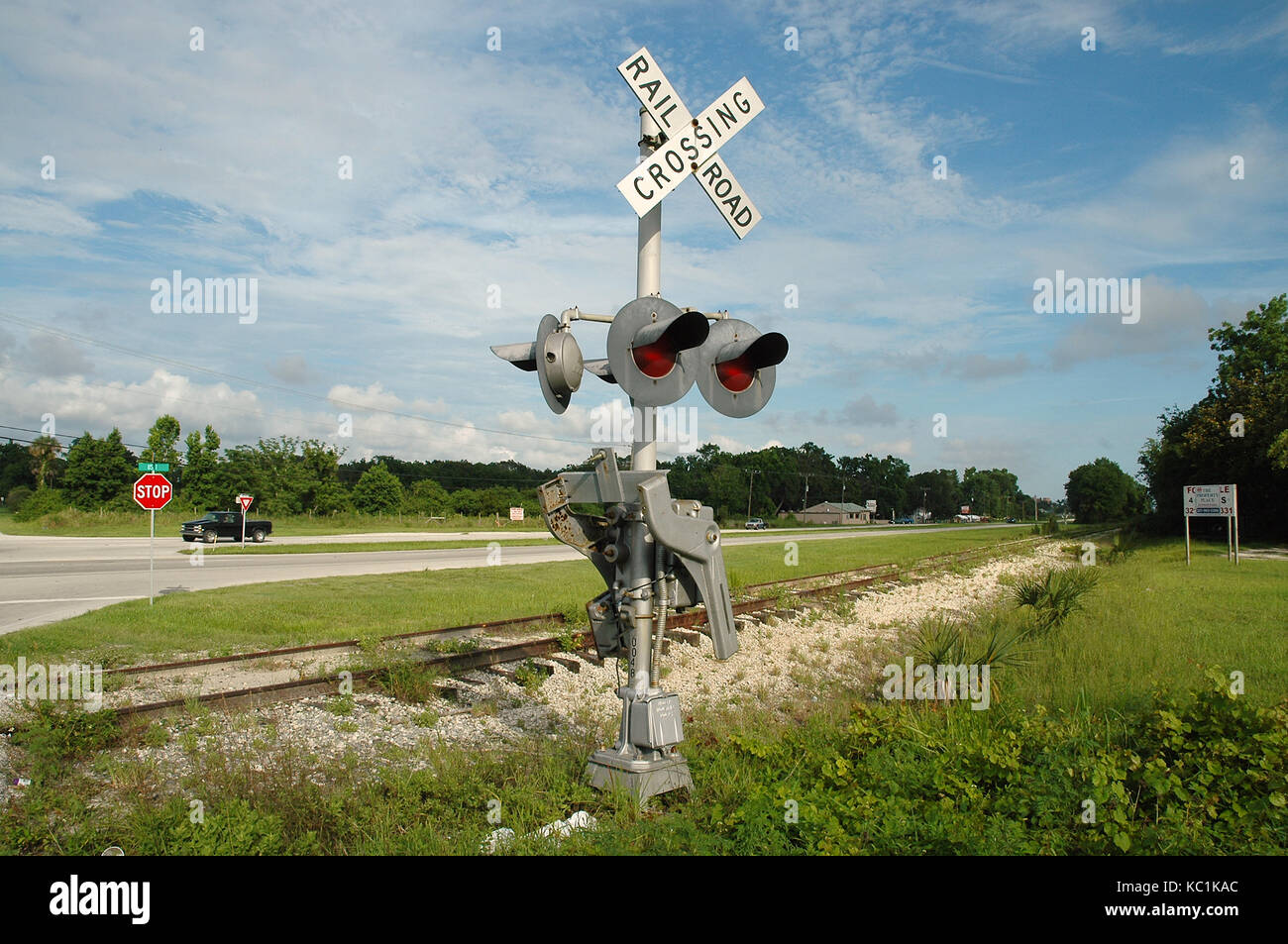 Railroad Crossing sign and lights in Florida, USA Stock Photo - Alamy