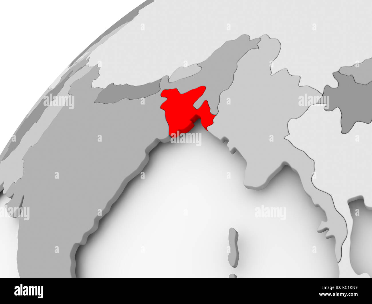 Map of Bangladesh in red on grey political globe. 3D illustration Stock ...