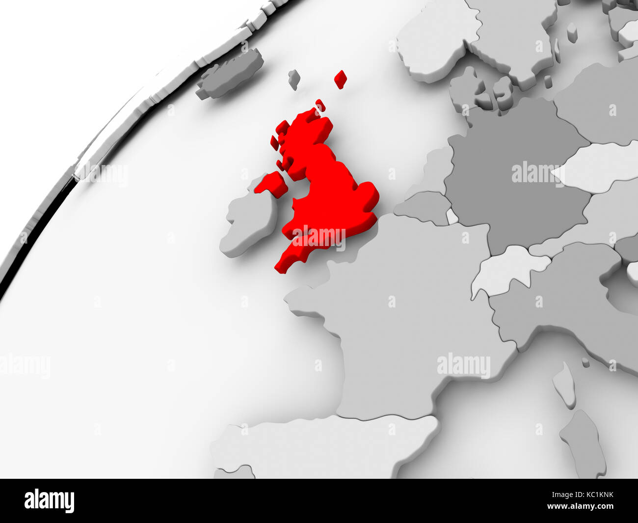 Map of United Kingdom in red on grey political globe. 3D illustration ...