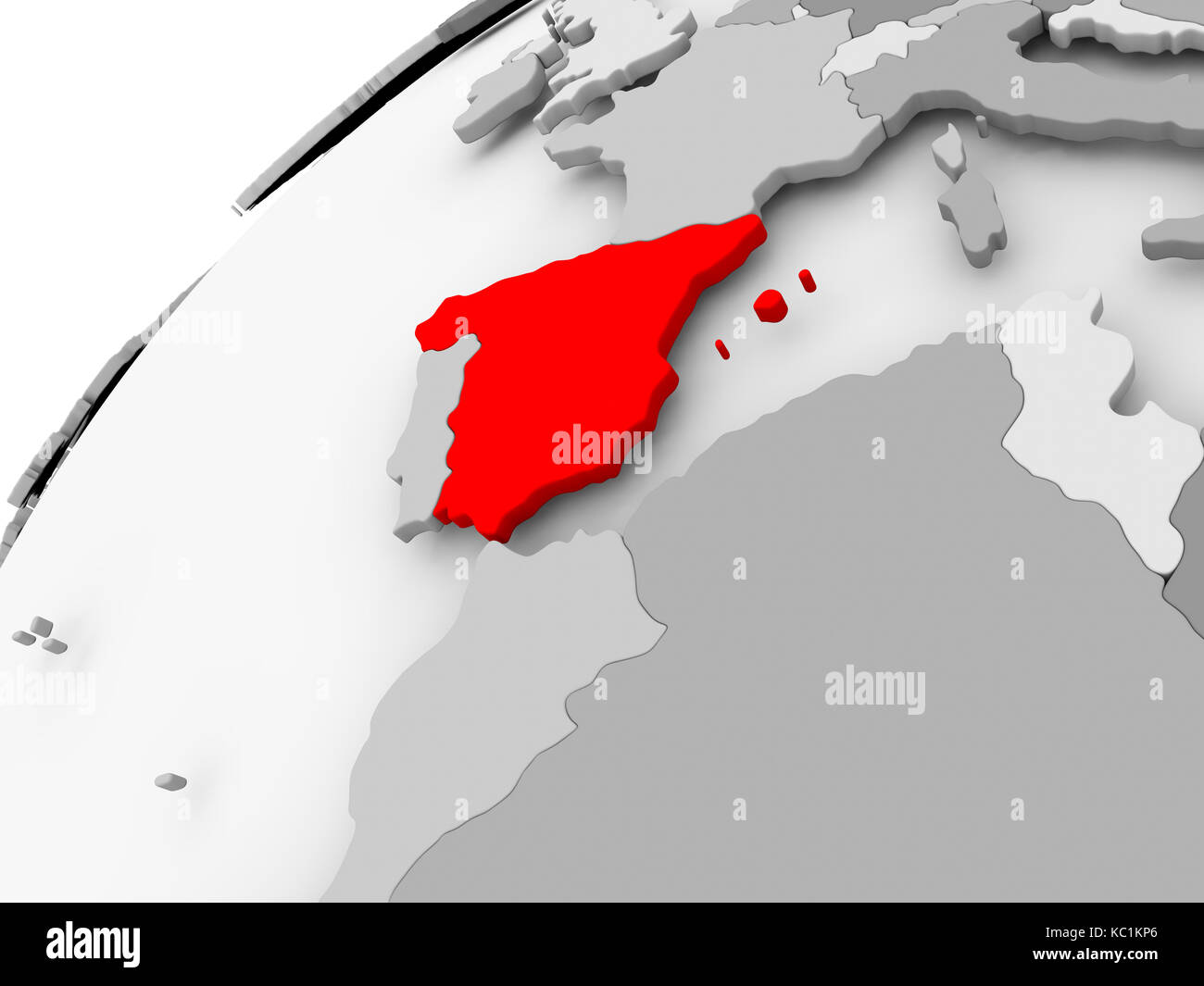 Map of Spain in red on grey political globe. 3D illustration Stock ...
